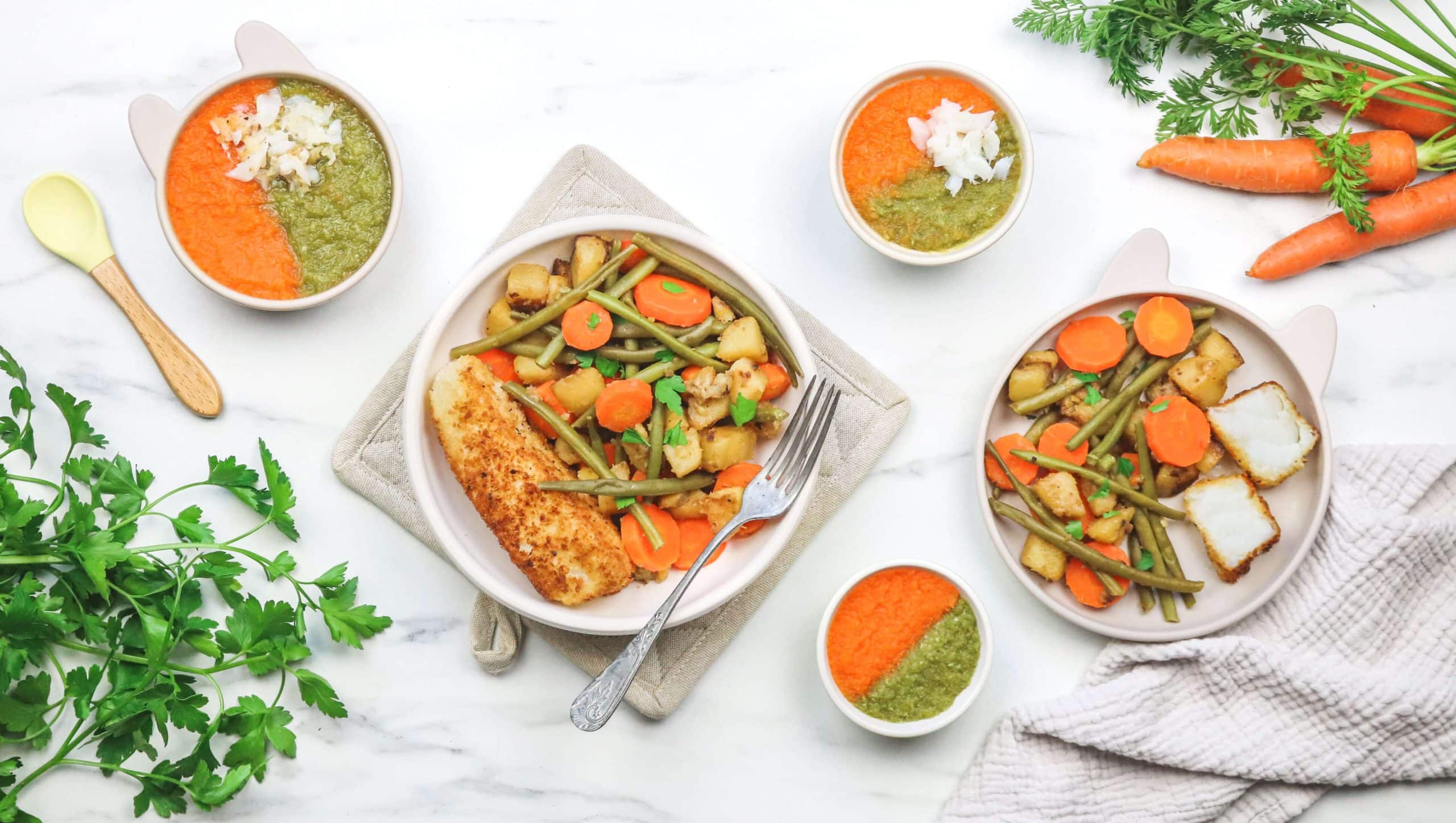 Poisson pané et sa poêlée de légumes printaniers - Cuisinez pour bébé