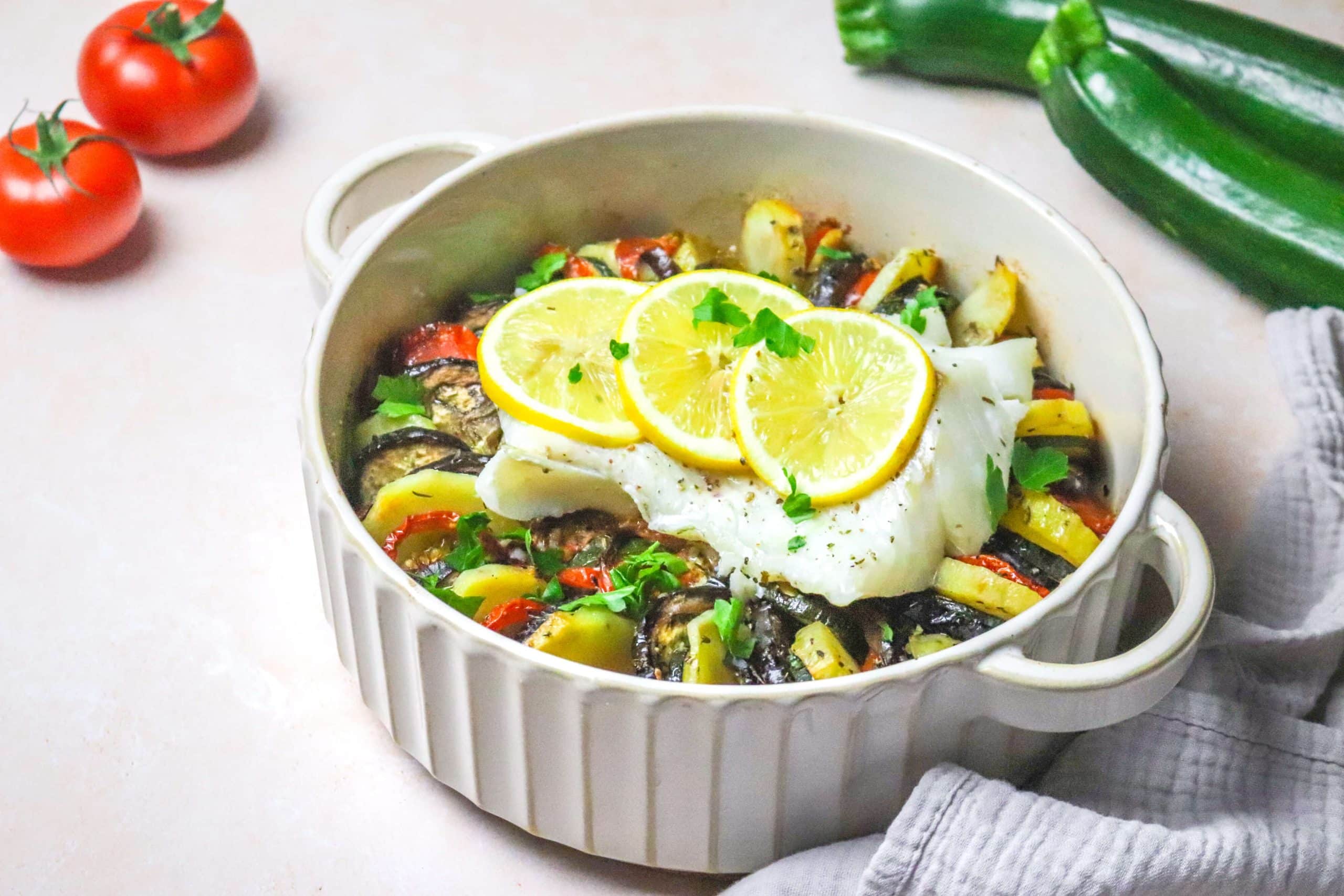 Tian de légumes et poisson blanc citronné - Cuisinez pour bébé